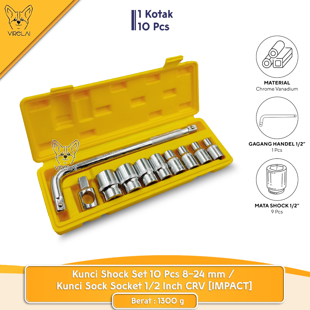 Jual Kunci Shock Sok Set 10 Pcs 8-24 mm / Kunci Sock Socket 1/2 Inch CRV [IMPACT] | Shopee Indonesia