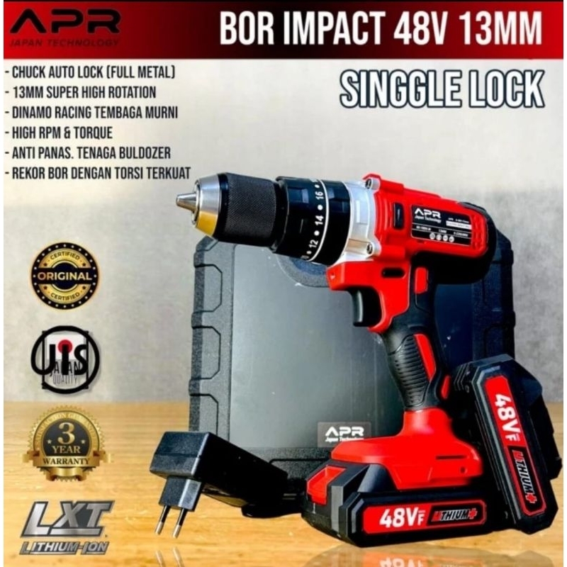 Jual BOR CORDLESS APR 48V 13MM CHUCK BESI RED AND BLACK EDITION IMPACT ...