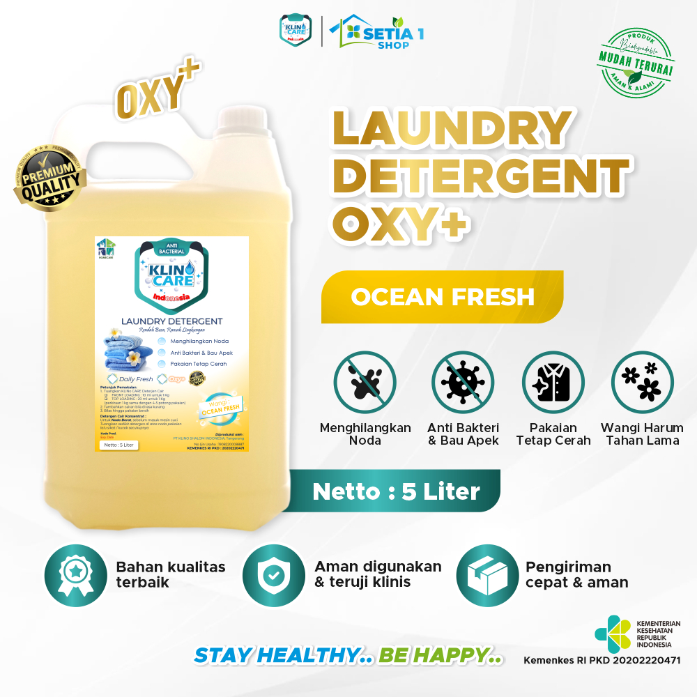 Jual Detergen Laundry 5 Liter Cair KLINO CARE Oxy+ Ocean Fresh Liquid Detergent Anti Bakteri ...