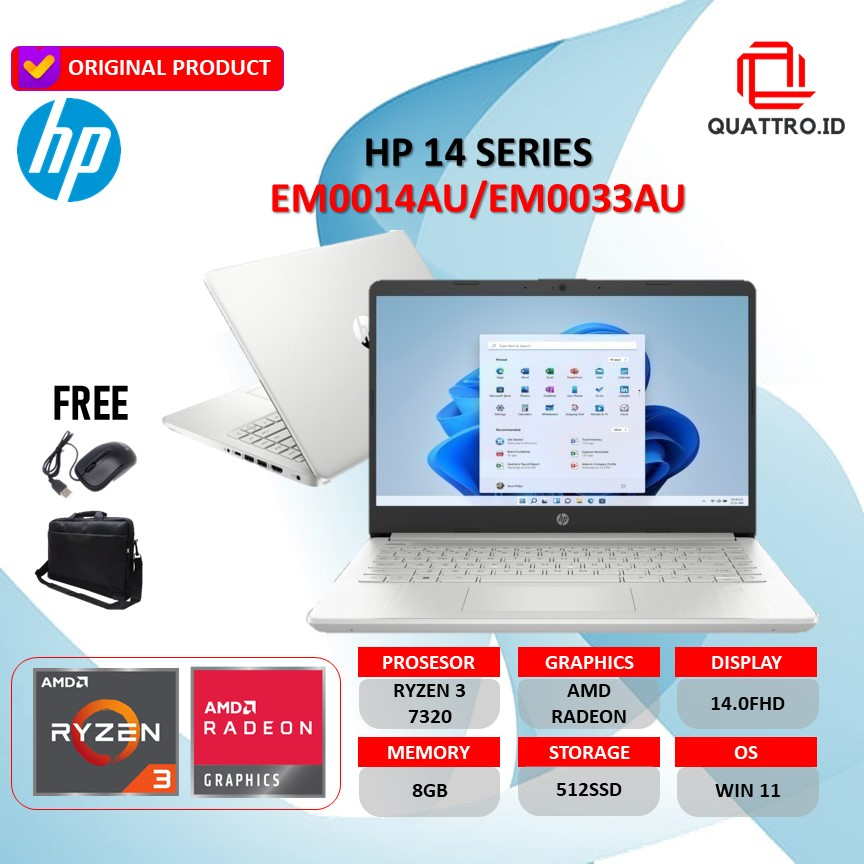 Jual Laptop HP 14S EM0014AU AMD Ryzen 3 7320 ram 8GB ssd 512GB BACKLIT ...
