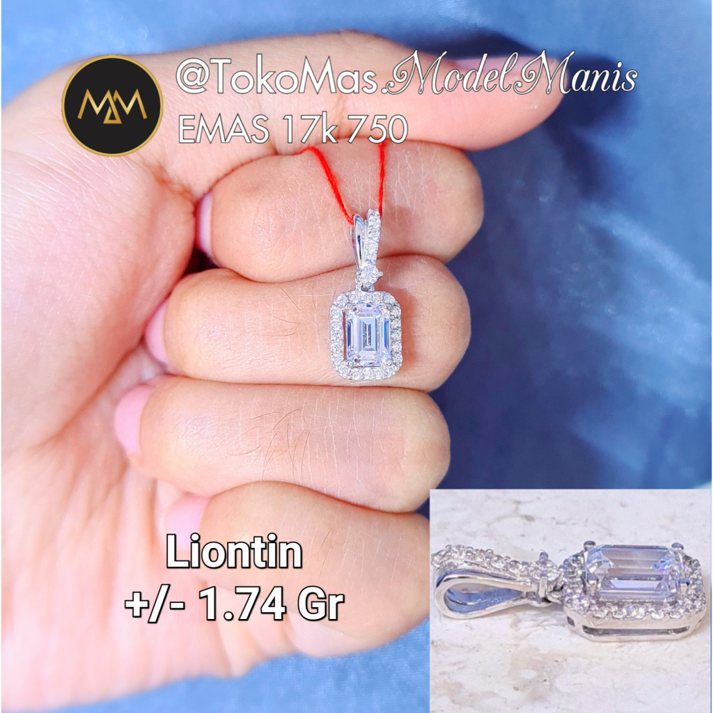 Jual Liontin kotak baguette emas putih 750 kadar 17k | Shopee Indonesia