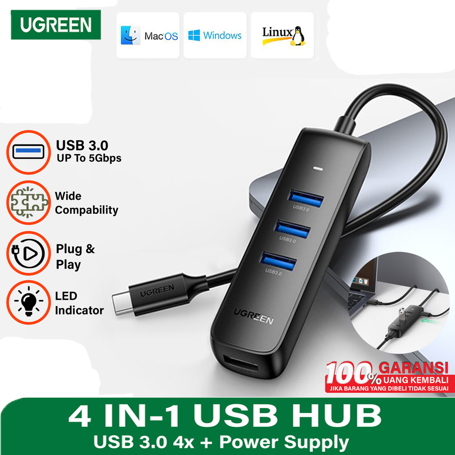 Jual Ugreen Kabel Hub USB Type C to 4 USB 3.0 Multi Port Adapter ...