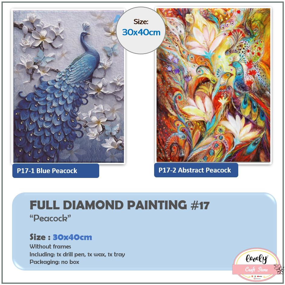 Jual LovelyCraftStore | DIY Diamond Painting P17 ~ Peacock, Lukisan ...