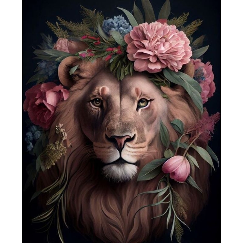 Jual hiasan dinding lukisan cetak singa raja hutan plus figura ukuran ...