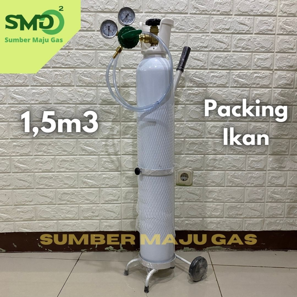 Jual Tabung Oksigen 1,5m3 Lengkap Packing Ikan Kolam Aquarium (+Regulator+Selang+Troli+Isi ...