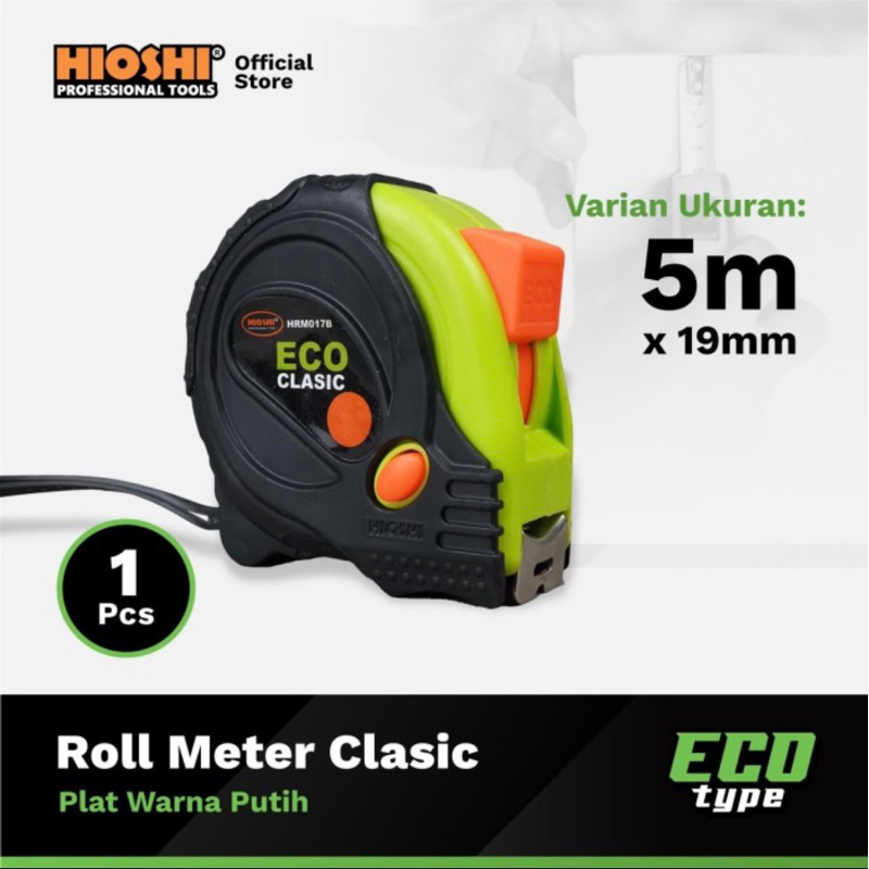 Jual Meteran Karet 5M x 19mm Hioshi Eco Clasic Rol Meter Tukang ...