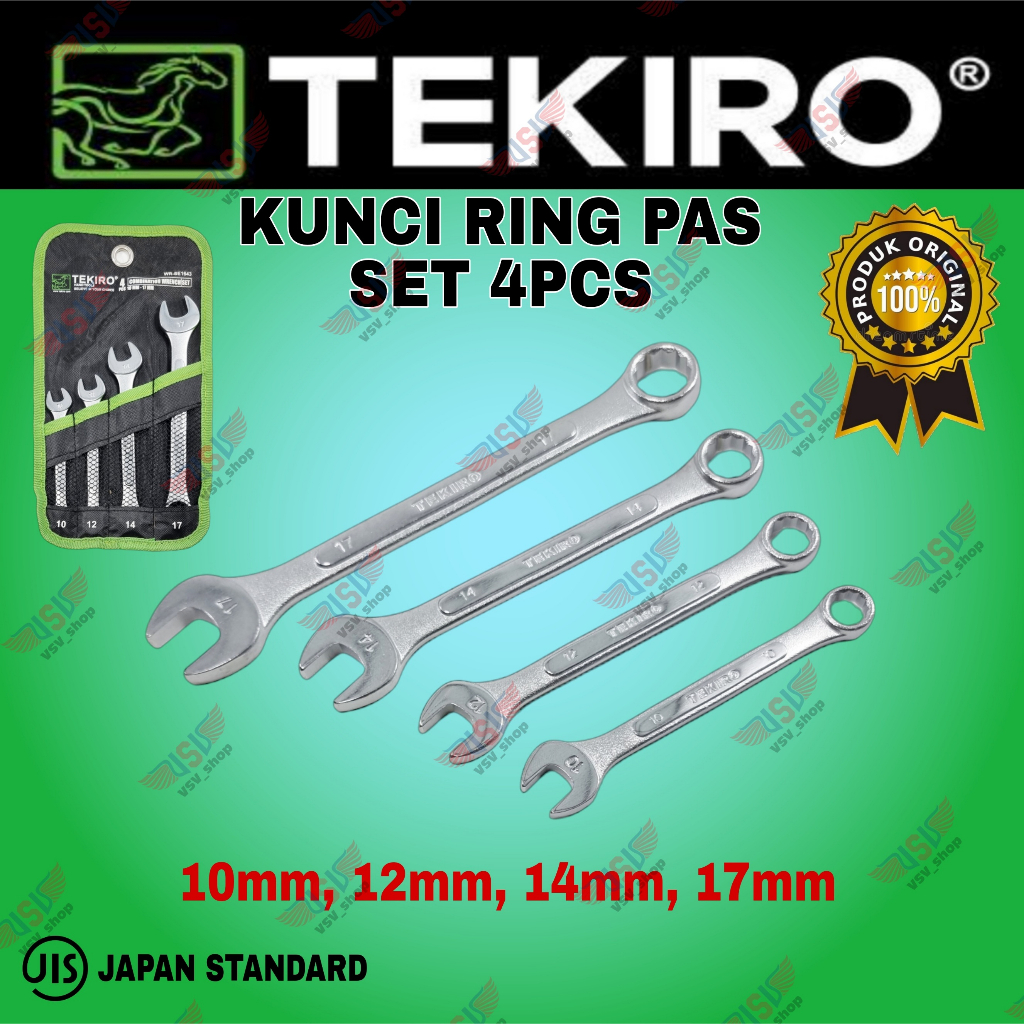 Jual TEKIRO Kunci Ring Pas Set 4pcs 10mm 12mm 14mm 17mm Ringpas Combination Wrench | Shopee ...