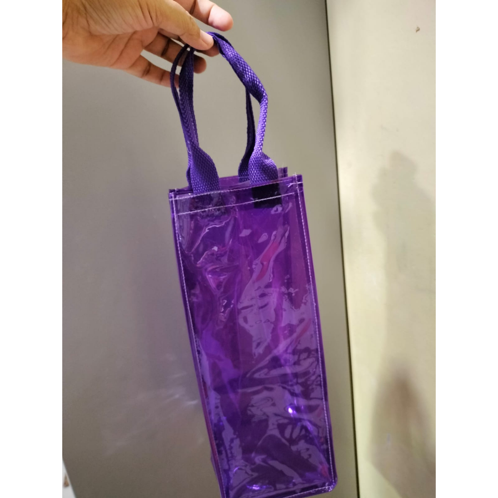 Jual tas botol air minum mika pvc warna ungu size 12x12x32 cm tali ...
