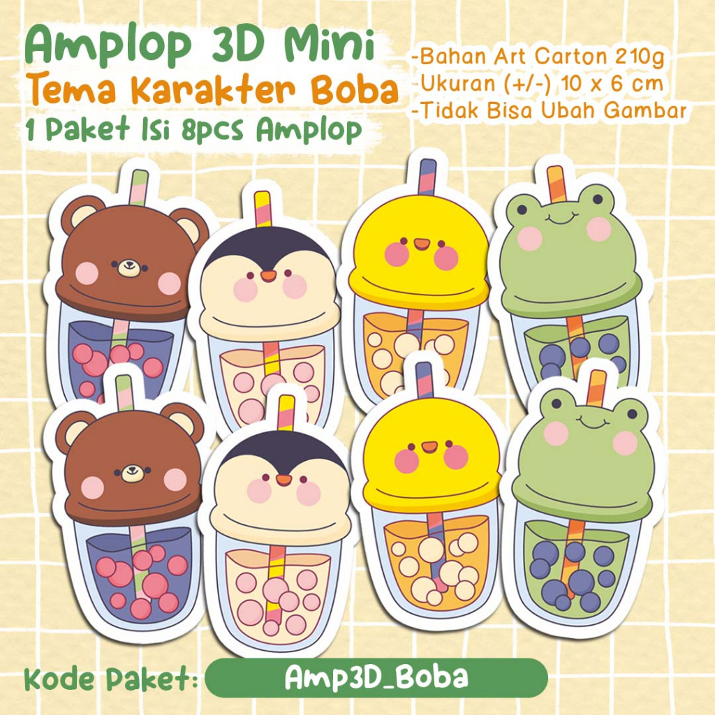Jual [1 Paket isi 8pcs Amplop] - AMPLOP 3D MINI - Tema Karakter Boba ...