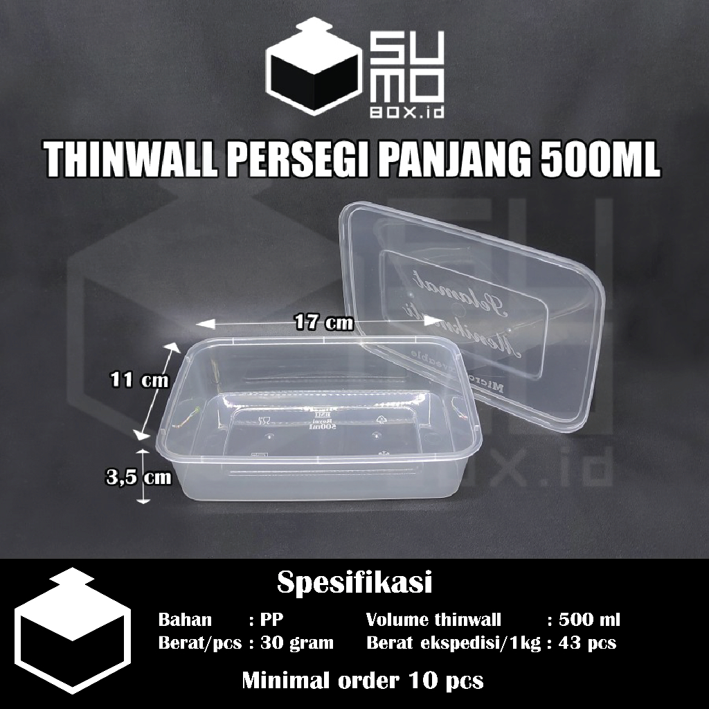 Jual Thinwall PERSEGI PANJANG 500ml + Tutup / Kotak Makan Plastik 500 ...