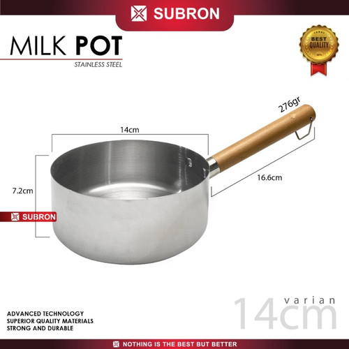 Jual Subron Panci Susu Stainless Steel Tebal Gagang Kayu 16cm / 18cm ...
