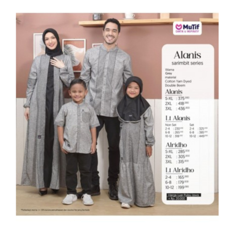 Jual Couple Keluarga Mutif Al lanis Al ridho Grey Sarimbit Mutif ...