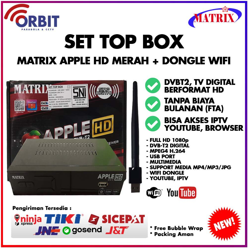 Jual SET TOP BOX MATRIX APPLE HD MERAH + DONGLE WIFI | Shopee Indonesia