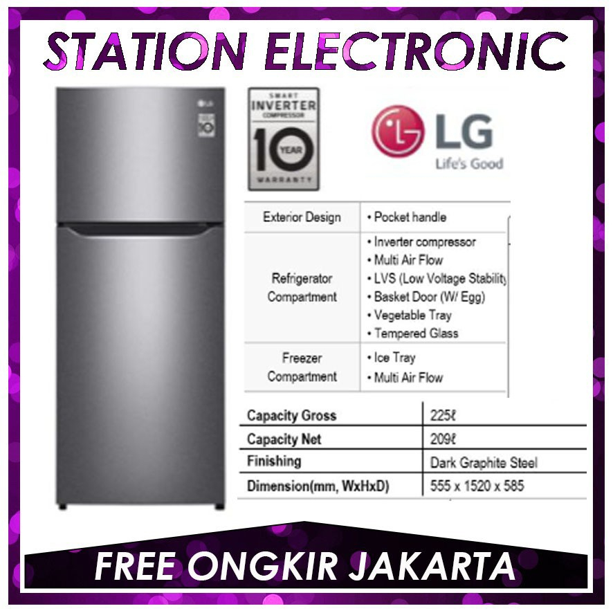 Jual LG GN-B222SQIB NEW Kulkas 2 Pintu - Smart Inverter Compressor 225 L | Shopee Indonesia