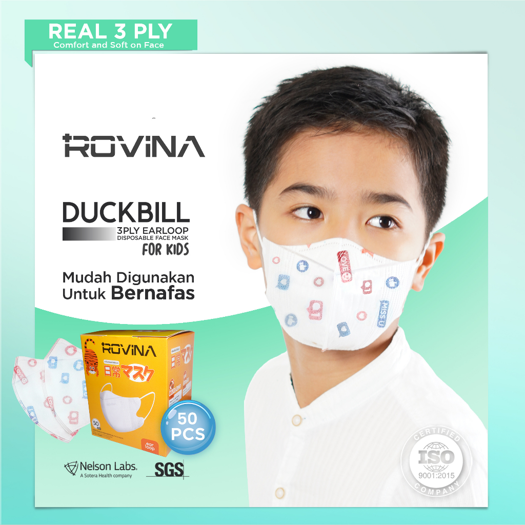 Jual Rovina Mask Duckbill Kids - Masker Anak Duckbill Non Medis 3 Ply Perbox Isi 50 Pcs | Shopee ...