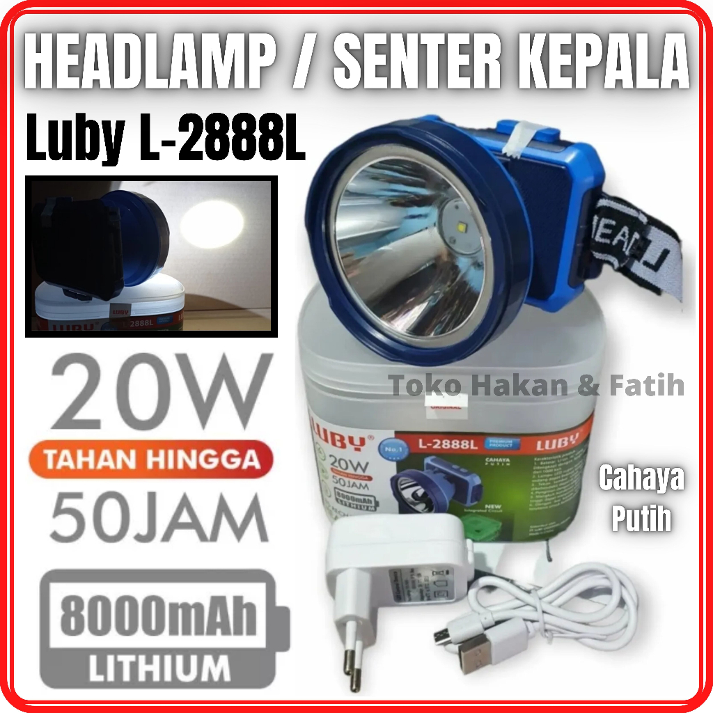 Jual Senter Kepala 20W Luby L-2888 8000maH Cahaya Putih Tahan hingga 50 jam | Senter Kepala Luby ...