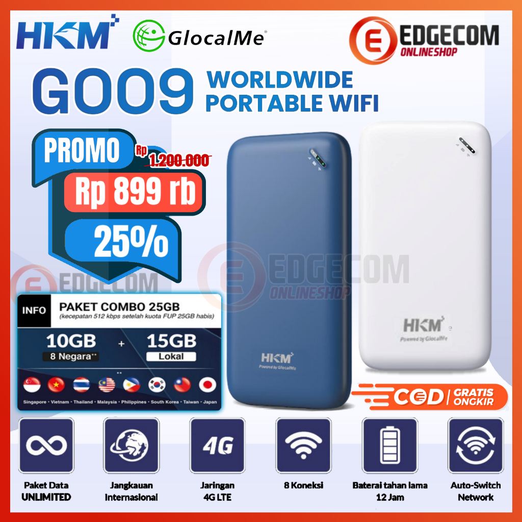 Jual HKM G009 MODEM MiFi 4G free data 365GB Worldwide modem travel Portable WiFi Garansi resmi ...