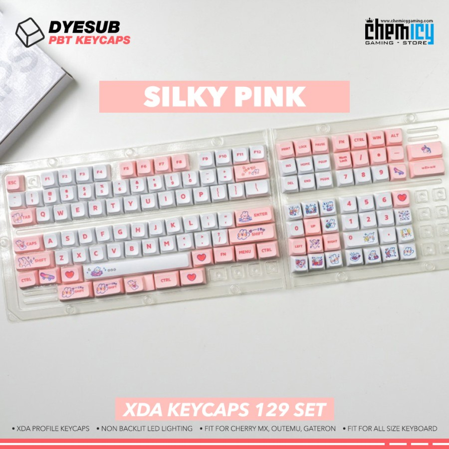 Jual Keycaps Silky Pink PBT Dye-subs 129 Set XDA Profile | Shopee Indonesia