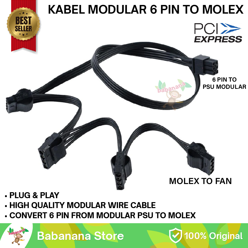 Jual Kabel modular 6 pin to 4x molex fan psu connector adapter splitter ...