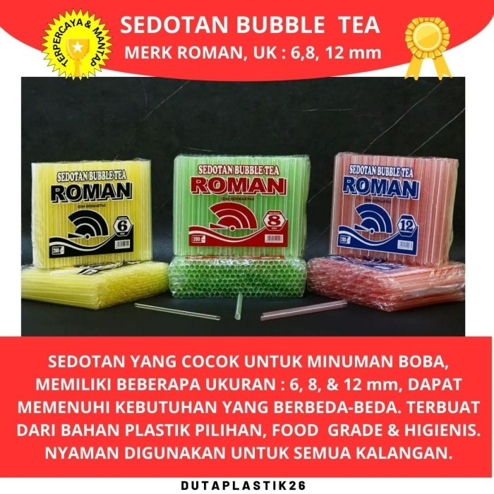 Jual Sedotan Boba Besar Sedotan bubble warna warni uk 6, 8, & 12 mm ...