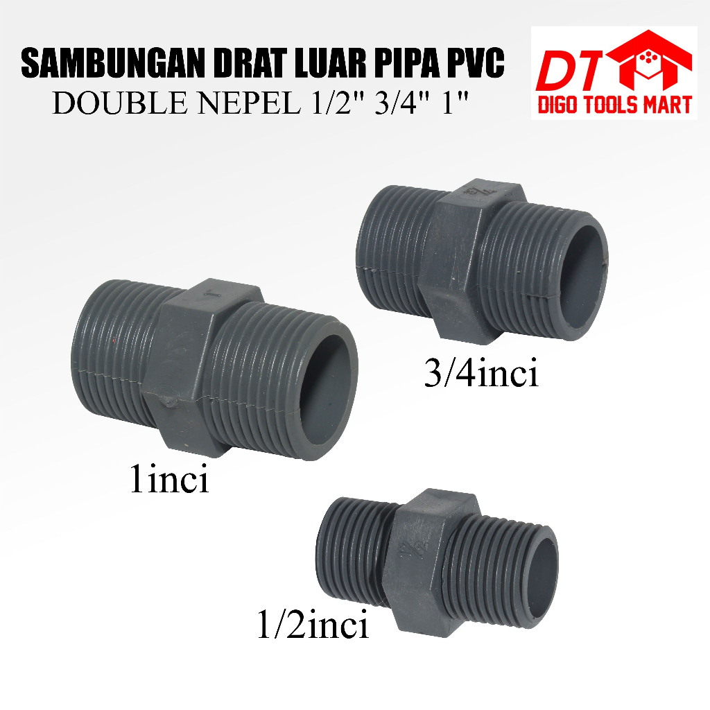 Jual Double Drat Double Neple PVC 1/2 3/4 1 Inci | Shopee Indonesia