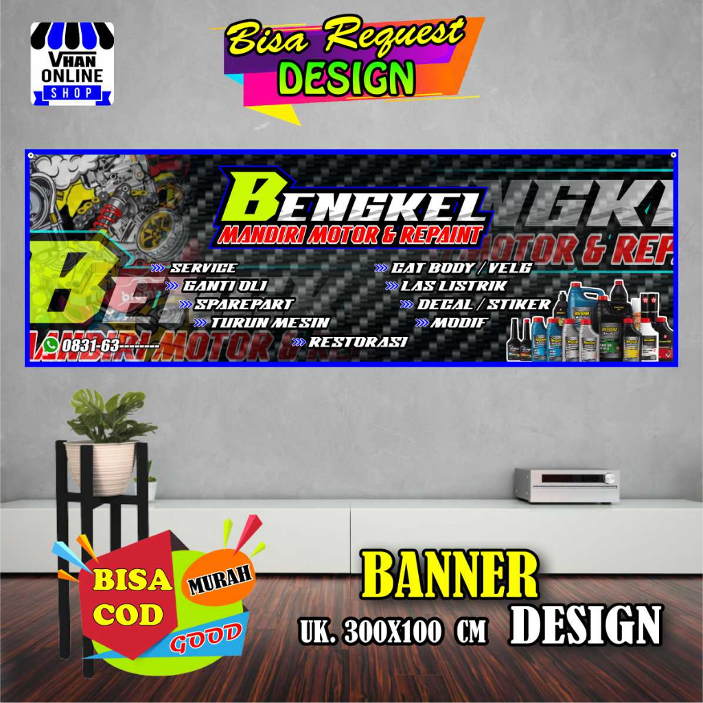 Jual Cetak Spanduk, Banner Bengkel, Service Motor, Bagus Murah | Shopee ...