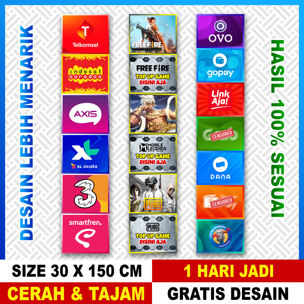 Jual BANNER SPANDUK KONTER PULSA GAME EWALLET TERMURAH | Shopee Indonesia