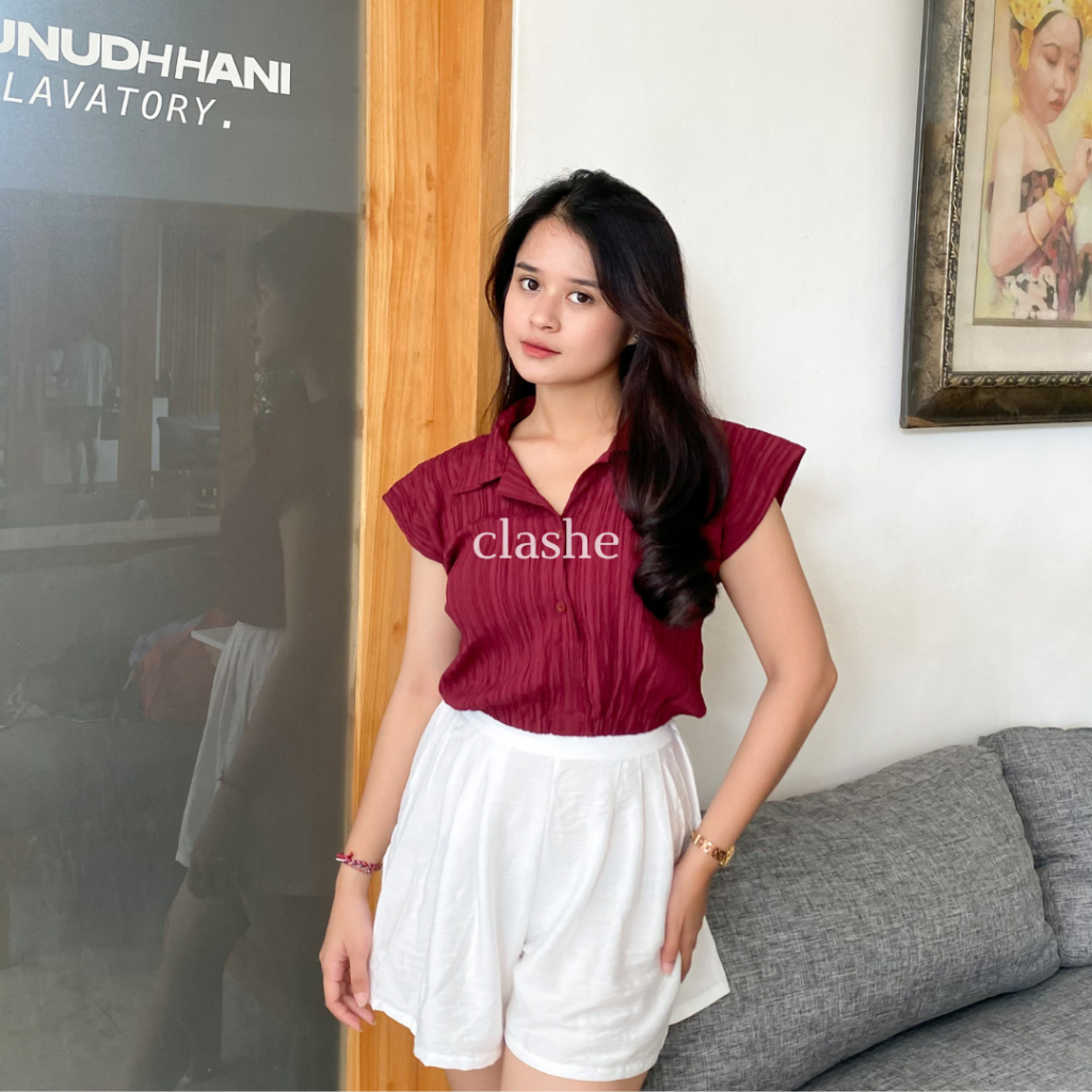 Jual Baju Blouse Wanita Atasan Lengan Pendek Lady Crush Crinkle Anti ...