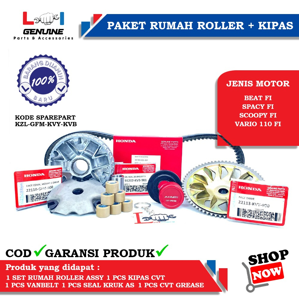 Jual -LOI- PAKET RUMAH ROLLER SET VANBELT BEAT FI (STATER KASAR) & KIPAS ROLLER SCOOPY FI, VARIO ...