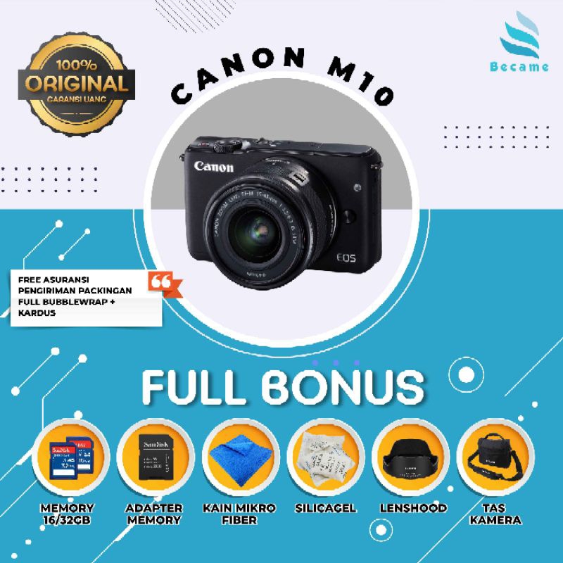 Jual CANON EOS M10 WIFI LENSA KIT STM + MEMORY + TAS BARU + GARANSI ...