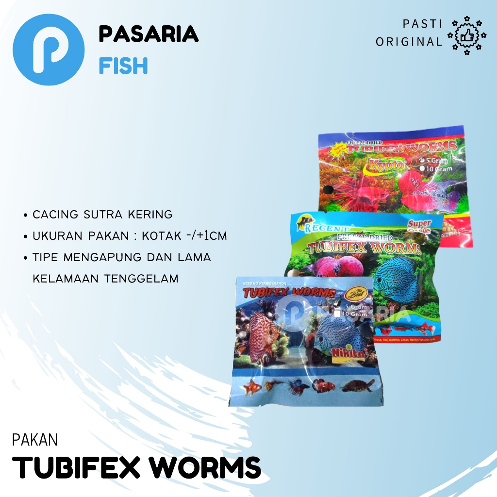 Jual Tubifex worm/Cacing sutra kering pakan/makanan ikan ukuran 5gr ...