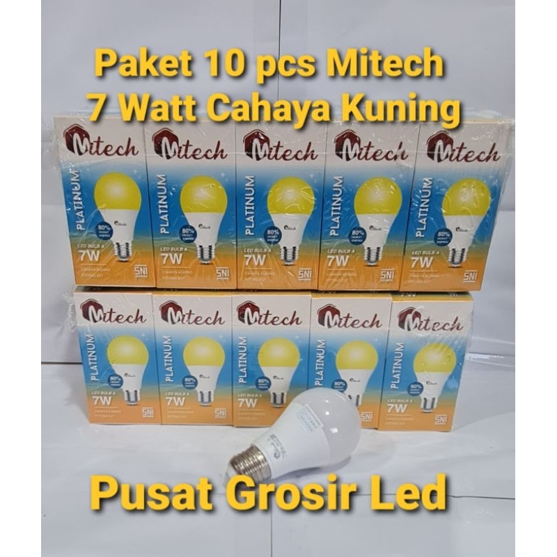 Jual Paket Hemat 10 Pcs Lampu Led Mitech 7W 7 Watt SNI Bergaransi 1 Tahun Cahaya Putih Dan ...