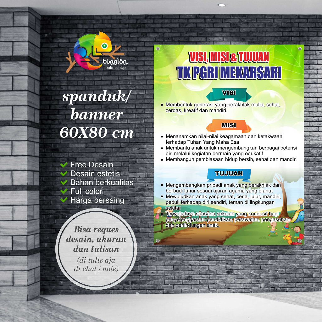 Jual 60X80 Spanduk Banner Visi Misi Tujuan TK PAUD KOBER SD MI Dll ...