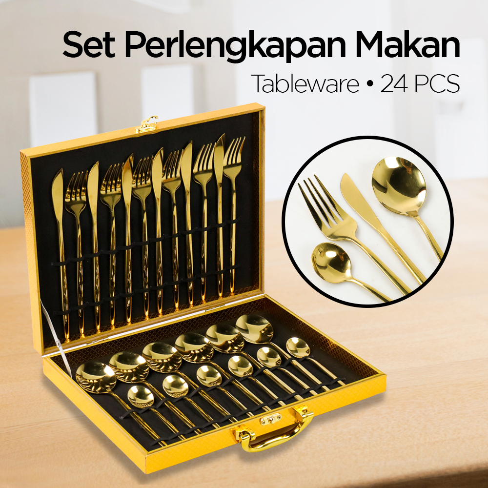 Jual Sendok Makan Set Peralatan Makan Sendok Garpu Set Cutlery Set 24PCS | Shopee Indonesia
