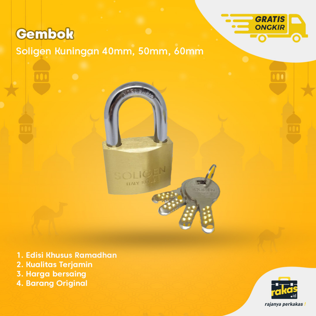 Jual Gembok Soligen Kuningan 40mm, 50mm dan 60mm Kualitas Baik | Shopee ...