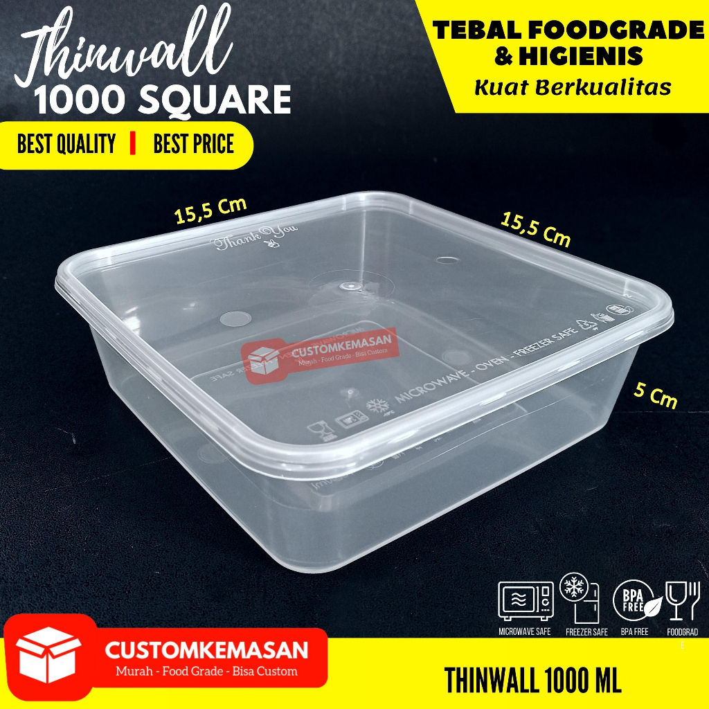 Jual Thinwall 1000 ml Square / Thinwall Kotak / Lunch Box Plastik ...