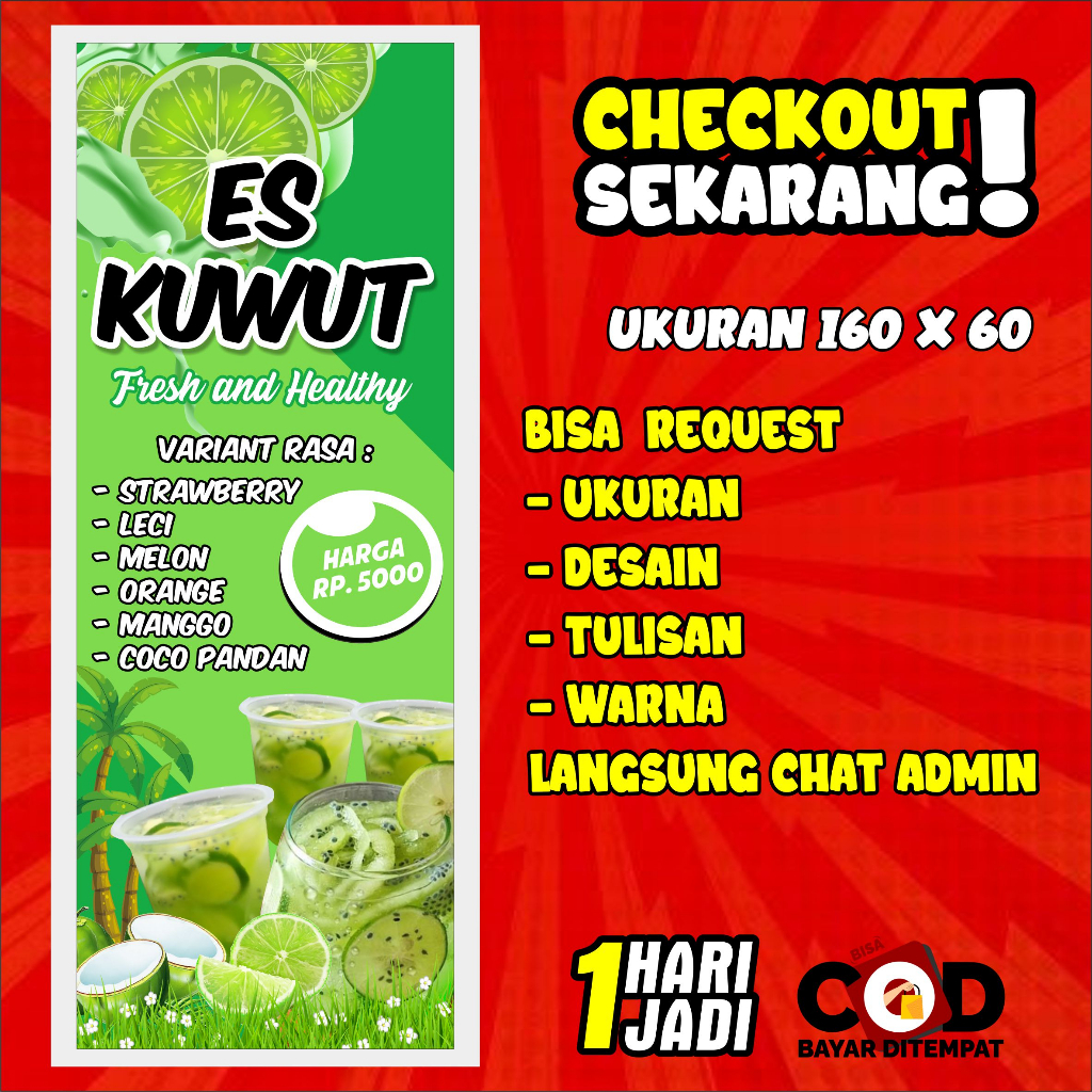 Jual Spanduk/Banner Berdiri Minuman Es Kuwut Ukuran 160 x 60 | Shopee ...