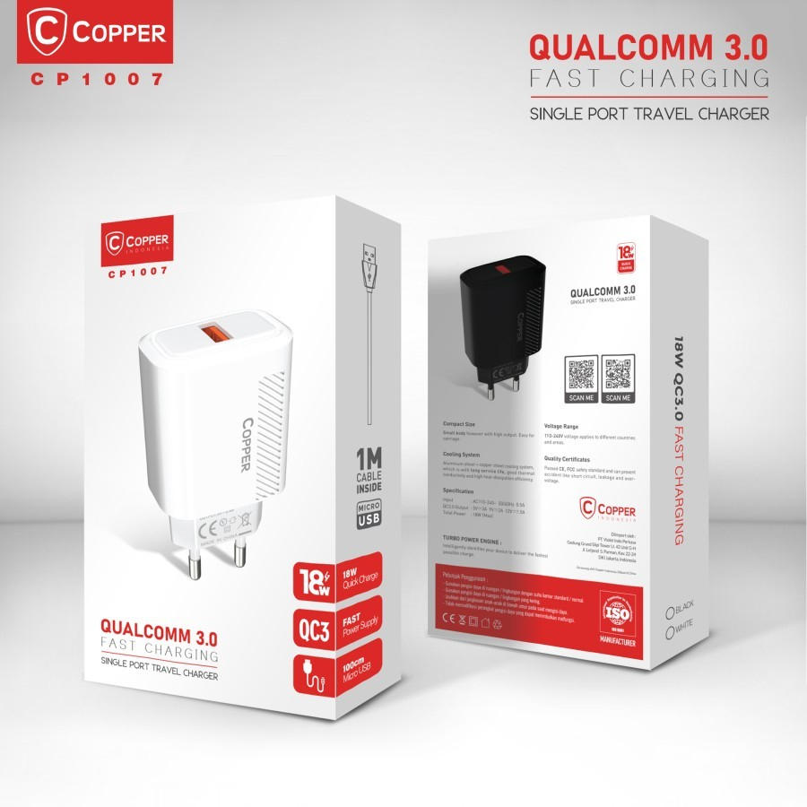 Jual Copper Charger Support Fast Charging 18 watt ( Series CP 1007 ...