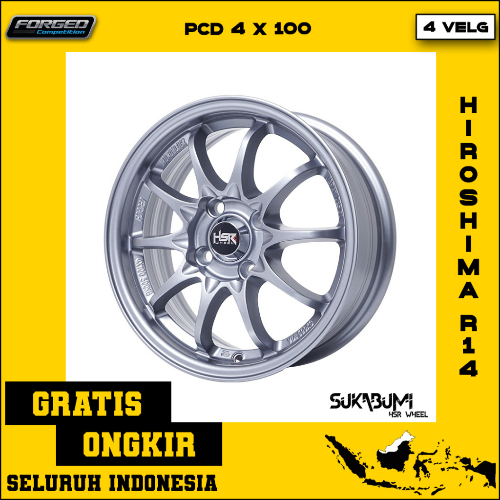 Jual Velg Mobil Racing Kia Picanto, Wuling Air Ev, dll HSR Hiroshima R14 Warna Grey Baut 4x100 ...