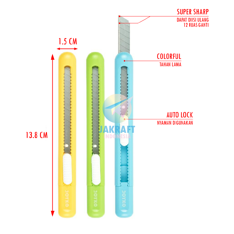 Jual (1 Pcs) Cutter Silet Kecil Slim Aman JOYKO CU-504 Auto Lock Super ...