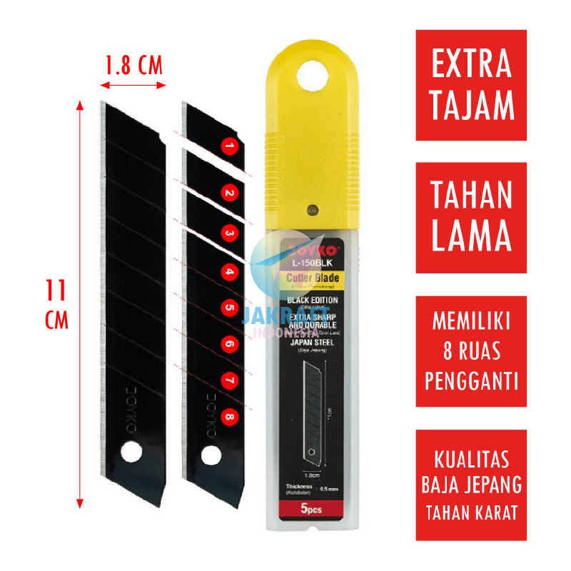 Jual (5 Pcs) JOYKO Isi Cutter Blade Hitam L-150BLK Pisau Refill Segala ...
