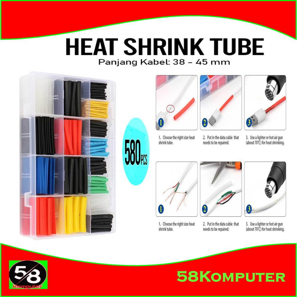 Jual Selang Bakar Penyambung Kabel Heat Shrink Tube 580 Pcs Karet Bakar ...