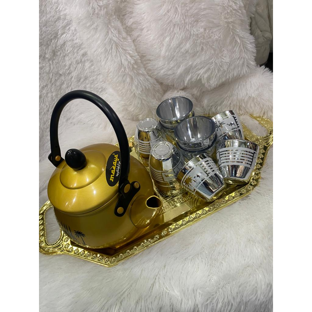 Jual Teko arab / Teko Emas one set pitcher gelas perak / plus nampan ...