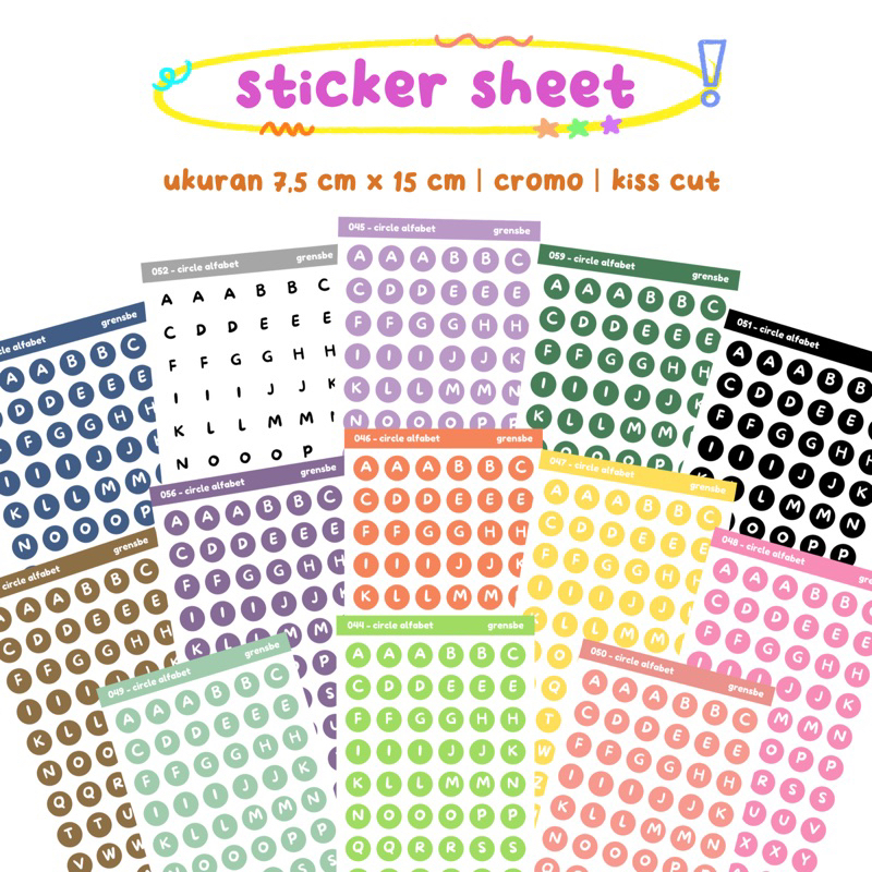Jual alfabet sticker sheet dott/ stiker huruf bulat journal bujo ...