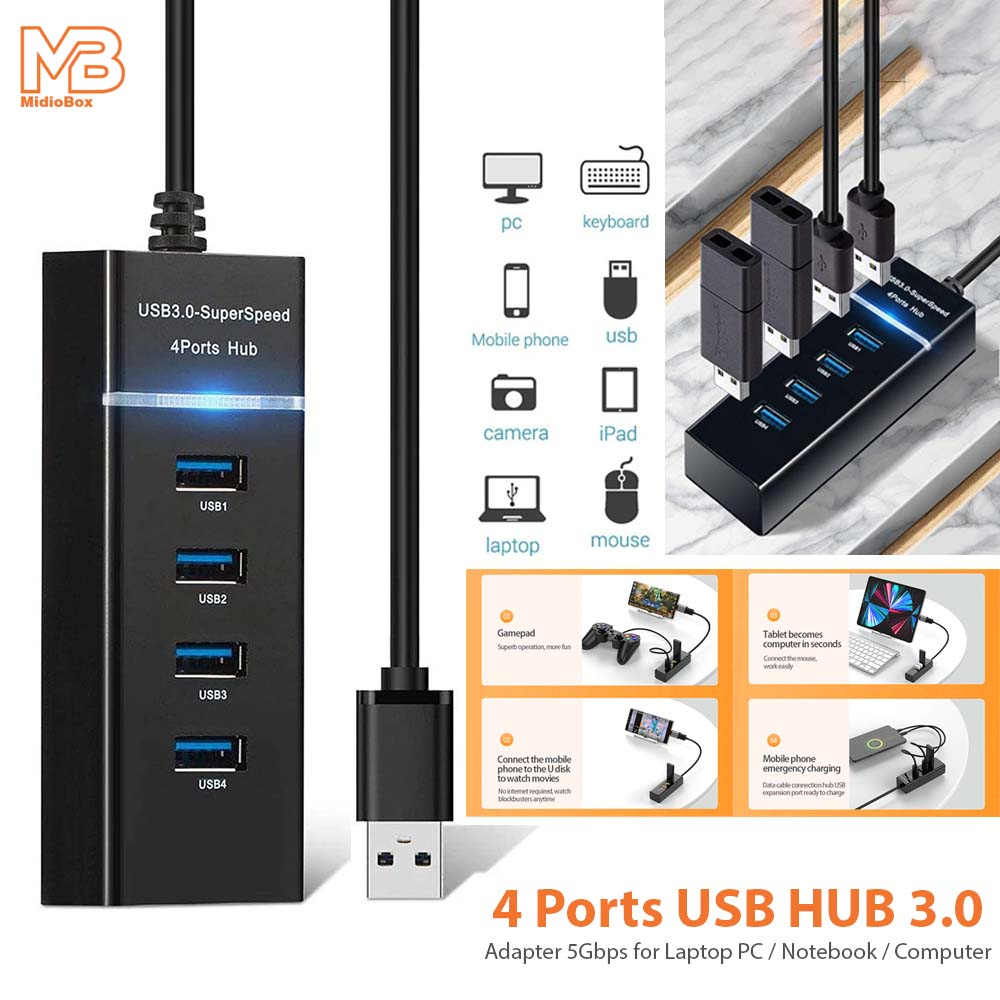 Jual USB HUB 4 Port USB 3.0 High Speed Adapter 5Gbps for Laptop PC / Notebook / Computer ...