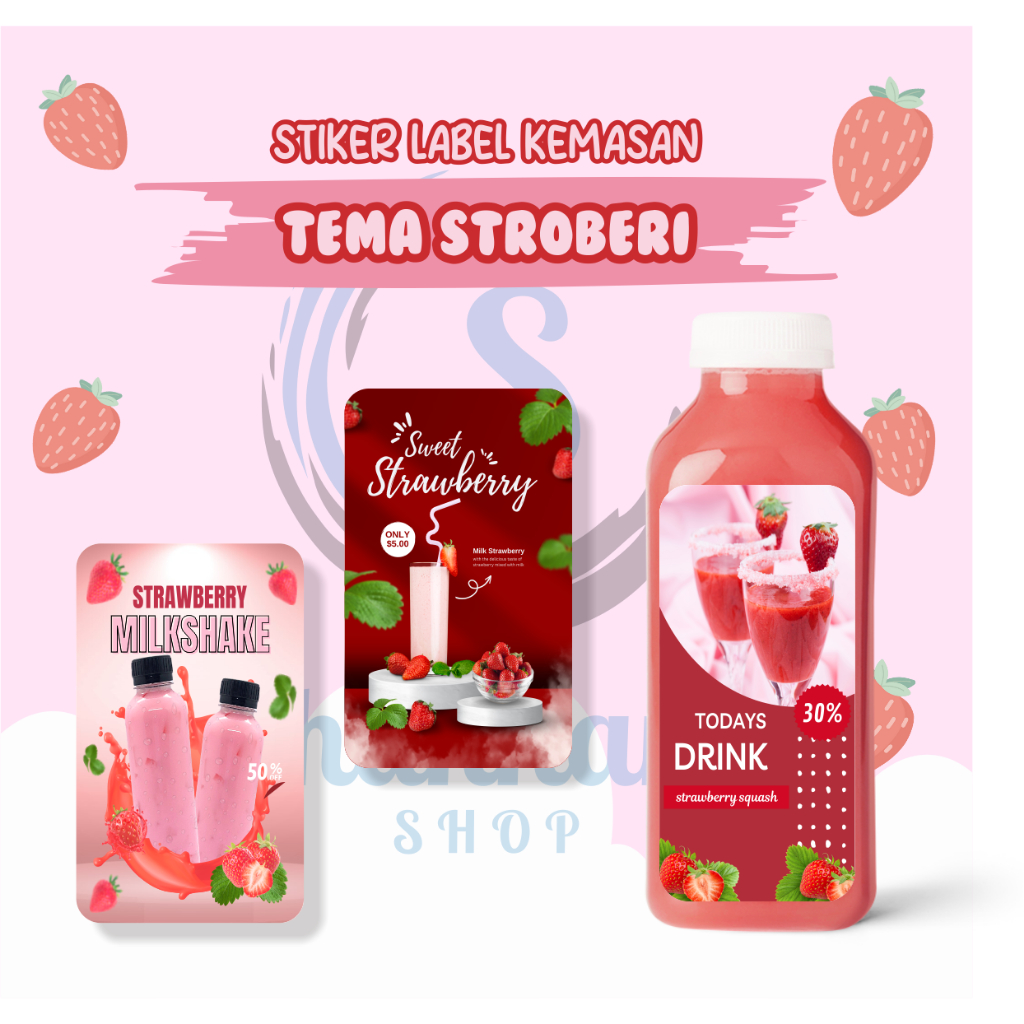 Jual STIKER LABEL KEMASAN TEMA STROBERI / Stiker Kemasan Minuman ...