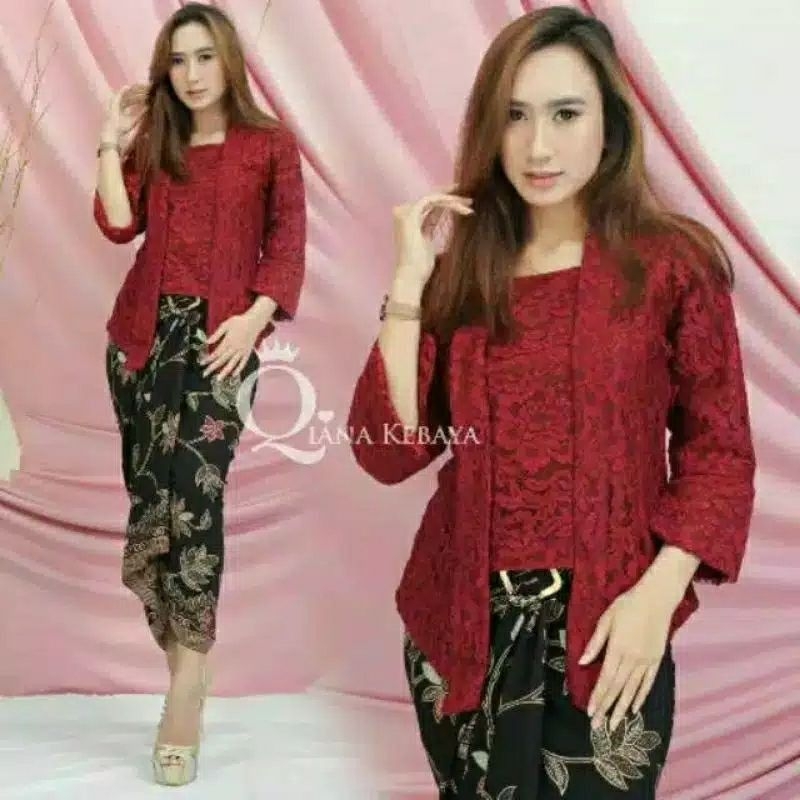 Jual setelan kebaya kutubaru pendek rok lilit / kebaya brokat / kebaya ...