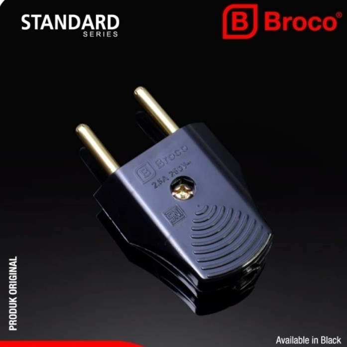 Jual Steker Gepeng Hitam BROCO / Stecker Colokan Listrik Gepeng Hitam ...