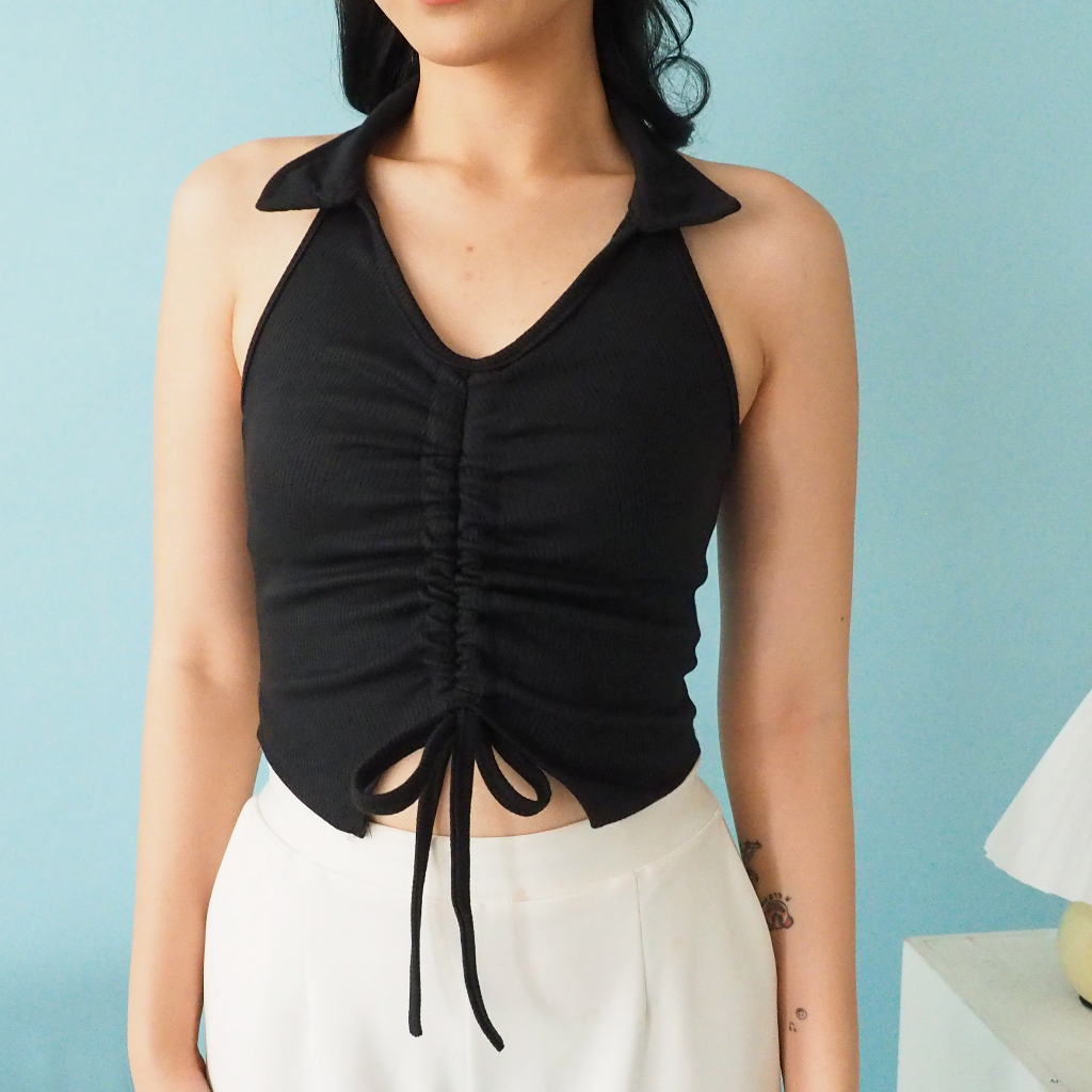Jual OROY Korean Tanktop Serut Kekinian Crop Tank Top Korea Rajut V ...