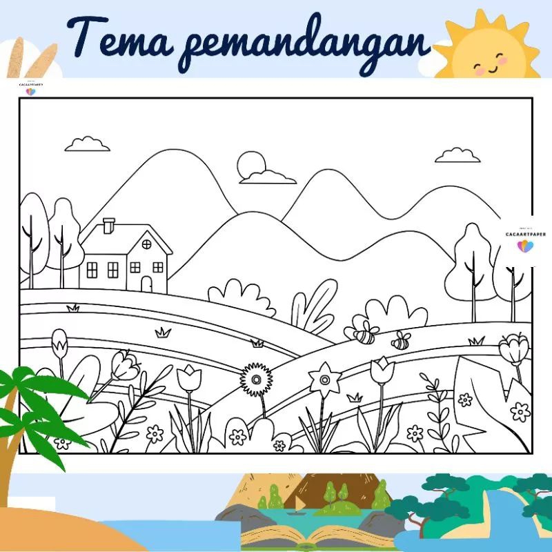 Jual mewarnai gambar anak anak pantai gunung belajar mewarnai | Shopee ...